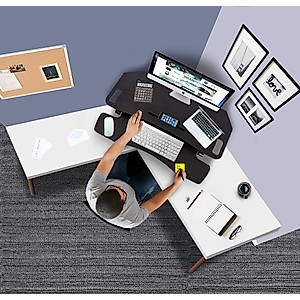 Flexpro Hero Corner Standing Height Adjustable 37 inch Desk Converter, for Cubicles & L-Shaped Desks, 2 Level Sit to Stand Workspace with Keyboard Shelf & Monitor Riser, (Black, 37 x 18 x 4.5 to 20)