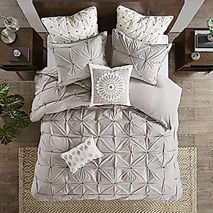 INK+IVY Sofia Mid Century Modern Cotton Square Decorative Pillow Sofa Cushion Lumbar, Back Support, 20"x 20", Medallion Embroidery Grey