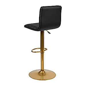 Flash Furniture Vincent Modern Black Vinyl Adjustable Bar Stool with Back, Counter Height Swivel Stool with Gold Pedestal Base, Set of 2