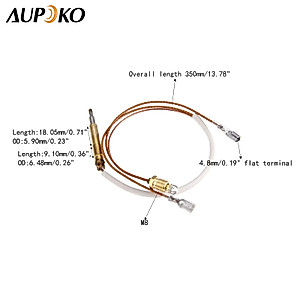 Aupoko Universal Thermocouple Patio Heater Parts, 350 mm Outdoor Heater Replacement Parts M8 x 1 End Connection Nuts Thermocouple 0.4 Meters Length M6 x 0.75 Head Thread 4.8 mm/ 0.19'' Flat Terminal