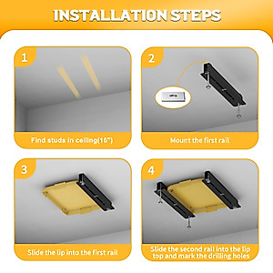 WALMANN Overhead Tote Storage Rail System, Heavy Duty Garage 16" Joists Ceiling Bin Storage Rack Adjustable Tote Slide Garage Storage System(for 5 Bins, Bins Are Not Included)