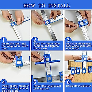 BAYTORY Upgrade Cabinet Hardware Jig Punch Drill Guide Locator for Installation of Drawer Pull Handle Knob, Wood Door Adjustable Drilling Doweling Template Tool with Storage Bag (Plastic Blue)