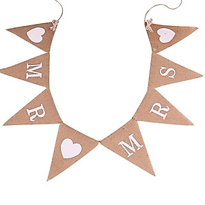 Dartsz MR & MRS Burlap Banner Heart Triangle Flags Pennant for Rustic Wedding Engagement Bridal Shower Party Decorations