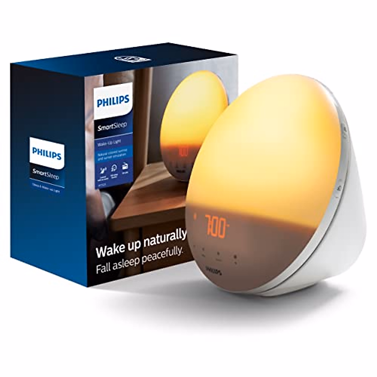 Philips SmartSleep Wake-up Light, Colored Sunrise and Sunset Simulation, 5 Natural Sounds, FM Radio & Reading Lamp, Tap Snooze, HF3520/60