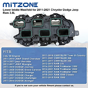 MITZONE Intake Manifold with Gasket Compatible with 2011-2018 Jeep Dodge RAM Chevy 3.6L V6 Vehicles Grand Cherokee Wrangler Journey Grand Caravan Town Country Replace 05184199AF