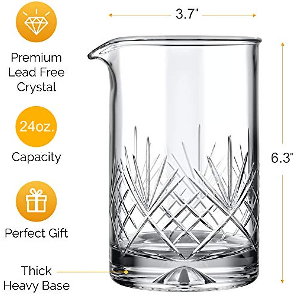 Mofado Crystal Cocktail Mixing Glass - 24oz 710ml - Thick and Sturdy Bottom, Durable - Premium Seamless Design - Professional Quality