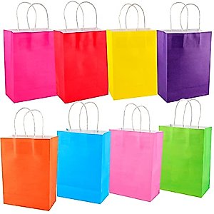 Sulawskys Kraft Paper Party Favor Gift Bags 24PCS 8 Colors Rainbow Kraft Goodie Bags Bulk with Handles for Kids DIY Birthday Party Small Gift Wedding