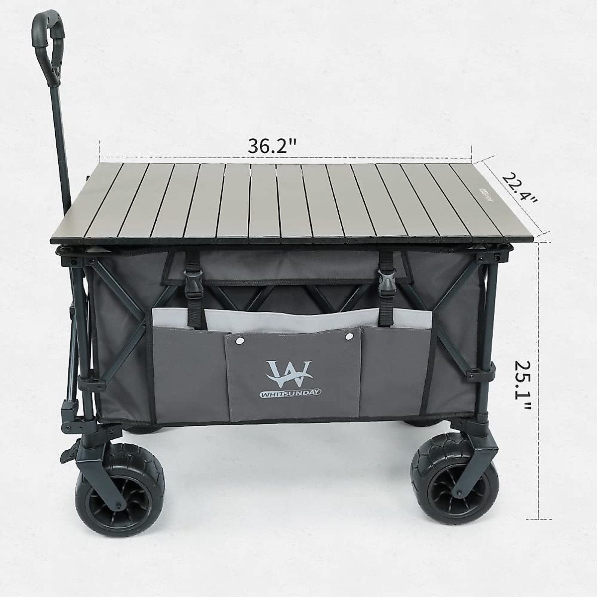Whitsunday Collasible Wagon Cart, Large Capacity Wagon,Camping Beach Wagon Outdoor Picnic All-Terrain Wheels Heavy Duty Utility Wagon Cart for Grocery Gardening Shopping Fishing Grey