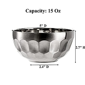 Okllen 6 Pack 18/8 Stainless Steel Bowl Set, 15 Oz Non-slip Snack Bowls Double-walled Insulated Soup Bowl, Dinner Serving Bowls Dessert Bowls for Ice Cream, Cereal, Rice