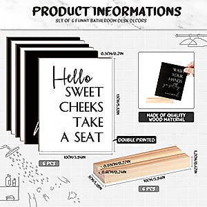 6 Pieces Funny Bathroom Signs Wooden Humor Sayings Restroom Decor Mini Bathroom Signs Decor with Base Stand Rustic Bathroom Farmhouse Decor for Home Shelf Bath Tiered Tray Table Housewarming Gifts