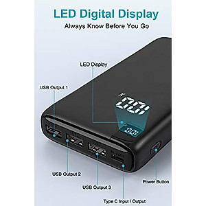 IXNINE Power Bank 26800mAh Portable Charger, High Capacity Phone Charger Compact External Battery Pack with LED Display and 4 Fast Charging Outputs for iPhone Samsung LG etc.