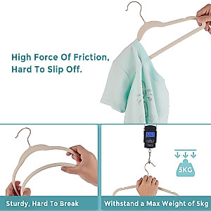 Tonswachic Baby Velvet Hangers 30 Pack - 11'' Inch Premium Non Slip Kids Felt Hangers for Clothes - Ultra Thin Baby Felt Hangers for Toddler Kids' Closet with 10 Hanger Clips - Beige