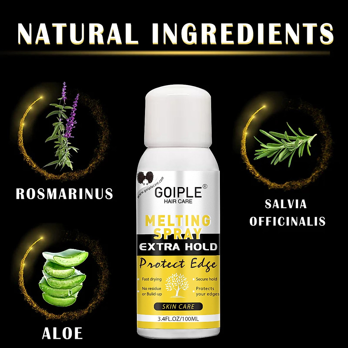 Goiple Lace Melting Spray for Wigs, Closures & Extensions - Styling Agent with Strong Natural Finish, Fast Drying, Water & Oil Resistant, Includes Hair Adhesive, Edge Control Wax & Hair Wax Stick