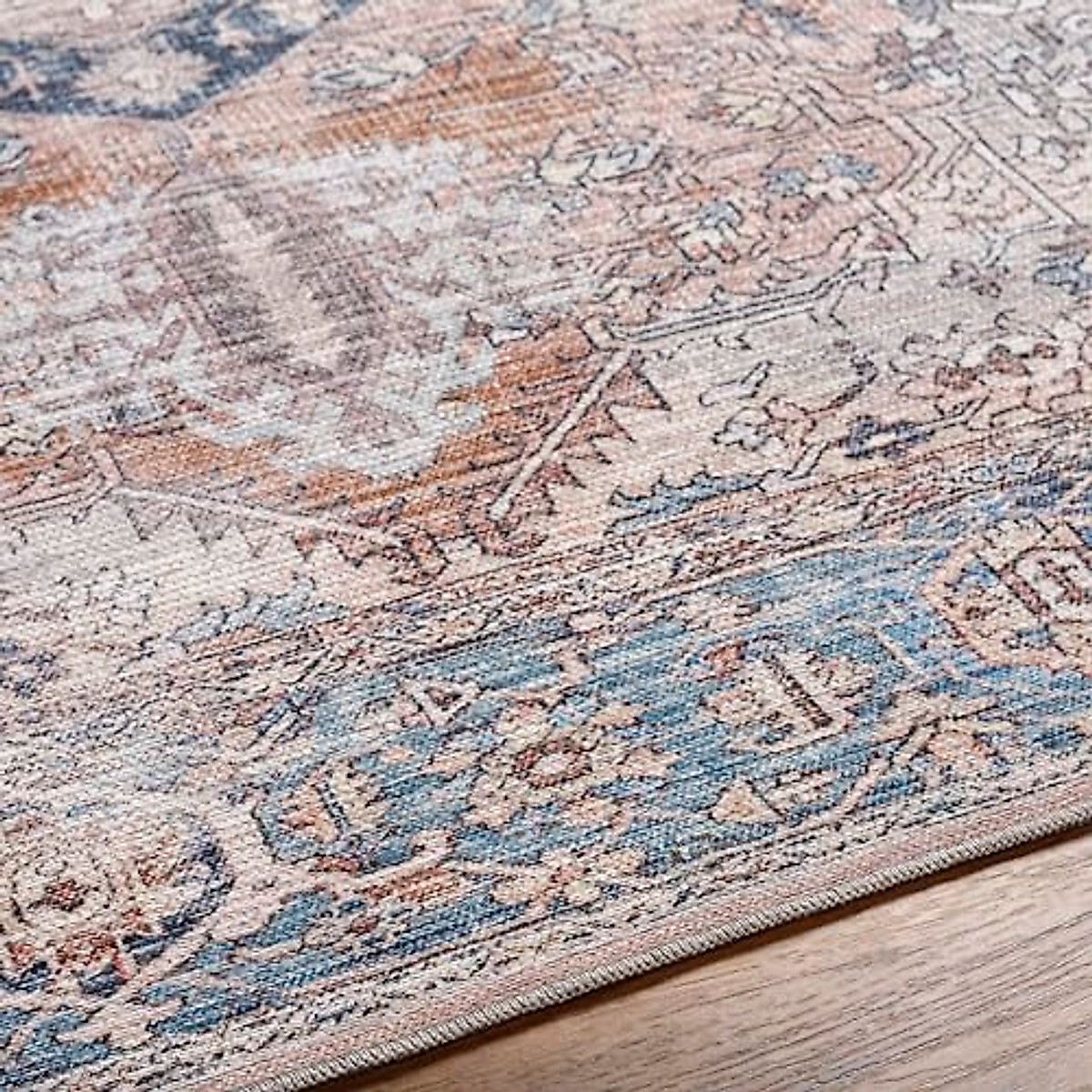 Mark&Day Washable Rugs, 3x12 Wyacondah Traditional Navy Runner Area Rug, Blue Orange Ivory Carpet for Hallway, Kitchen, Bedroom or Living Room (2'7" x 12' Runner, Machine Washable)