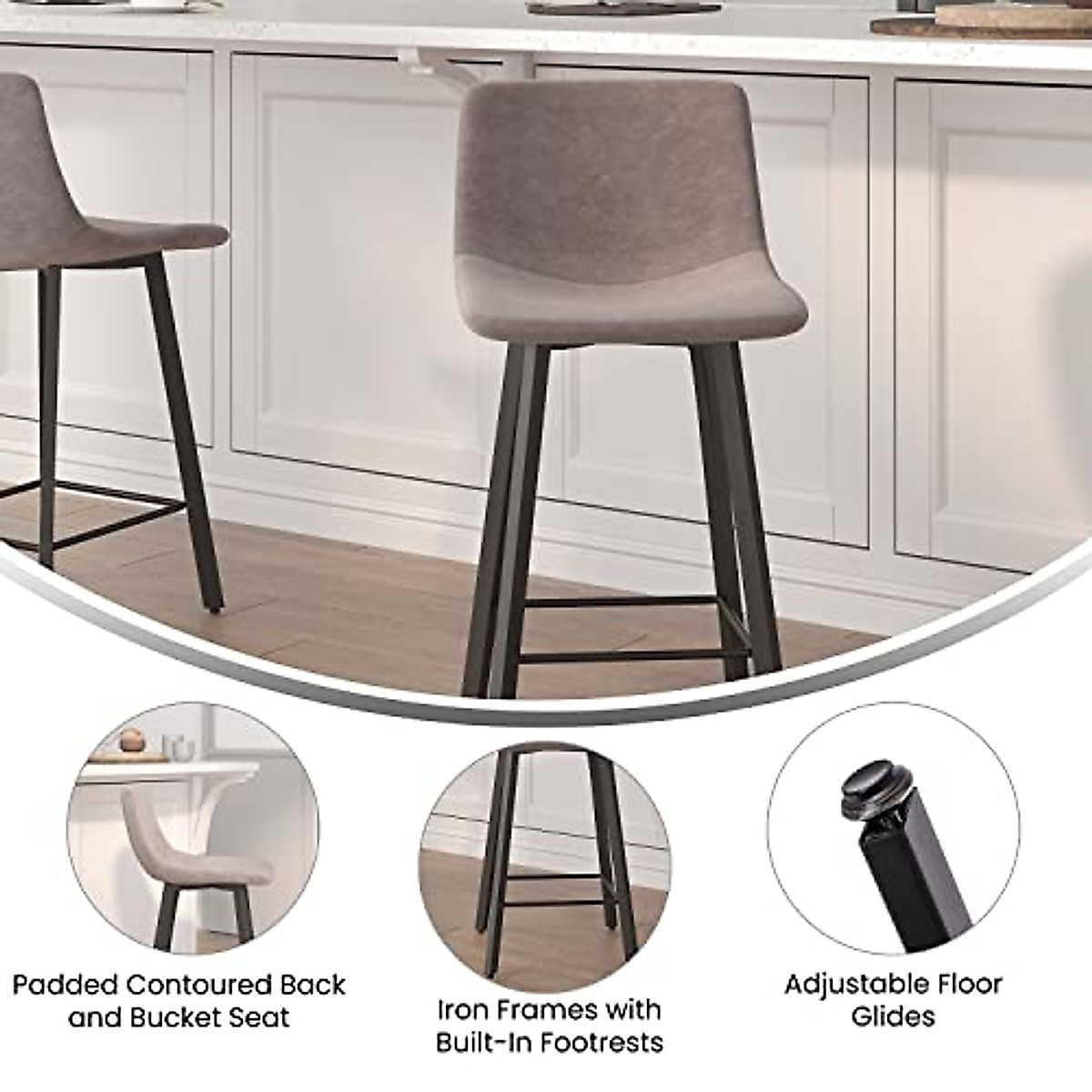 Flash Furniture Caleb Modern Armless 24 Inch Counter Height Stools Commercial Grade with Footrests and Matte Metal Frames, Set of 2