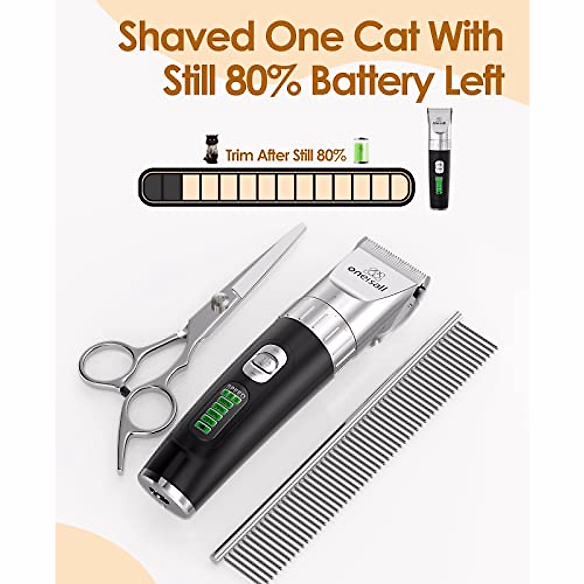 oneisall Cat Hair Trimmer,Quiet Cat Clippers for Matted Hair,Cordless Cat Grooming Kit with Comb,3 Speed Cat Shavers for Matted Long Hair