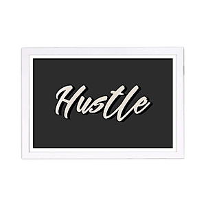 Wynwood Studio Typography and Quotes Framed Wall Art Prints 'Hustle Type' Home Décor, 19" x 13", Black, White