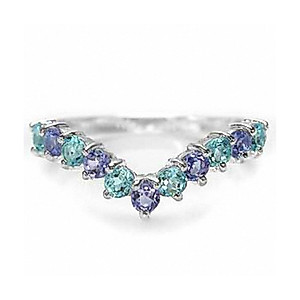 Silvershake Genuine Swiss Blue Topaz and Tanzanite 925 Sterling Silver V Shape Stack Stackable Ring Size 9