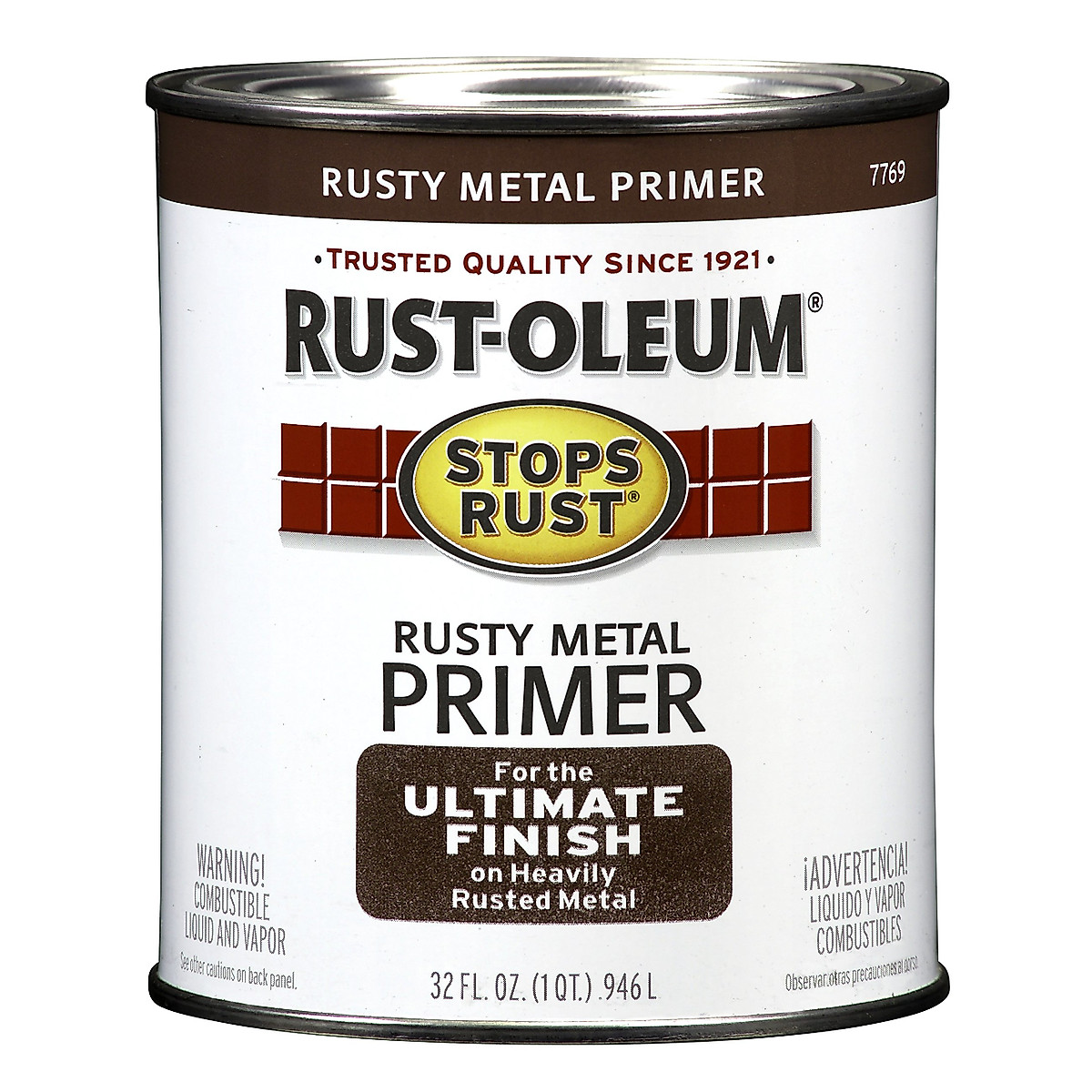 Rust-Oleum 7769502 Protective Enamel Paint Stops Rust, 1 Quarts (Pack of 1), Flat Rusty Metal Primer