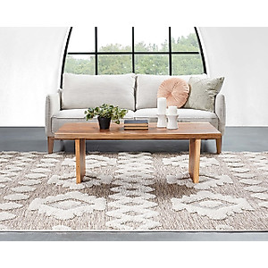 Well Woven Cenar Beige Flat-Weave Hi-Low Pile Diamond Medallion Stripes Moroccan Tribal 5'3" x 7'3" Area Rug