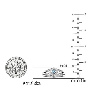 Dazzlingrock Collection 2.5 mm Princess Aquamarine & Round White Diamond Ladies Split Shank Engagement Ring Set, Sterling Silver, Size 4