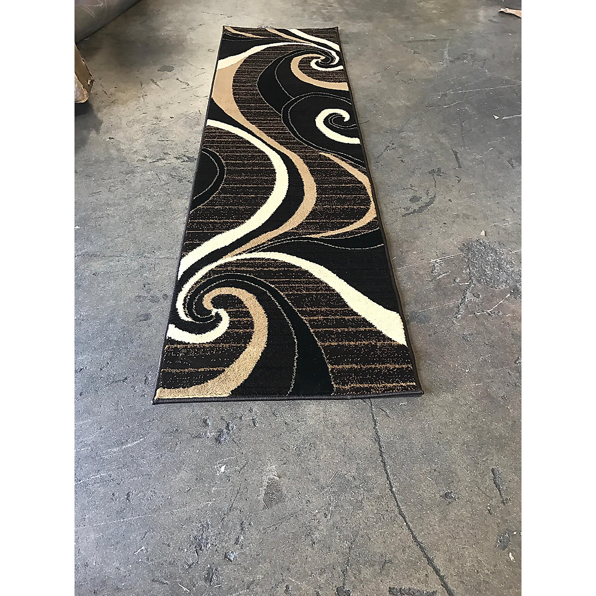 Modern Runner Contemporary Area Rug Dark Brown Black Beige Carpet King Design 344 (2 Feet X 7 Feet 3 Inch )