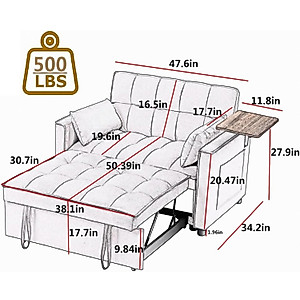 Velvet Pull Out Sofa Bed with Side Table, Convertible Loveseat Sleeper with Tufted Backrest, Modern Futon Couch for Living Room, Bedroom (Black)