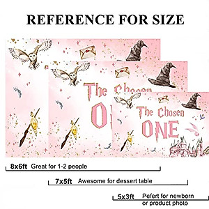 Wizard Birthday Backdrop for Girls Pink Witch Magic School of Wizardry The Chosen One Happy 1st Birthday Party Background Decorations Girl Birthday Cake Table Banner 7x5ft