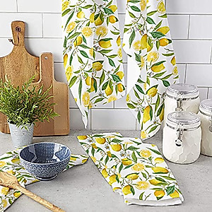 Yun Nist Kitchen Dish Towels,Spring Yellow Lemon Green Leaves Soft Microfiber Dish Cloths Reusable Hand Towels,Farm Fruit Floral Leaf Watercolor Washable Tea Towel for Dishes Counters 1 Pack