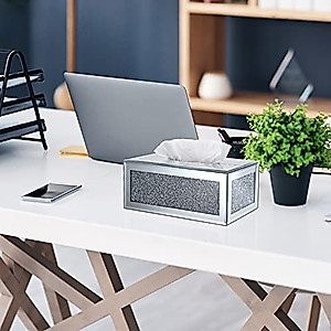 Sumnacon Crystal Tissue Box Cover - Decorative Glass Tissue Box Holder, Sparkling Facial Tissue Holder for Bathroom Living Room Dresser Night Stand Desk Table Office Home Decor, (10.2 x 6.3 Inch/Rectangular, Silver)