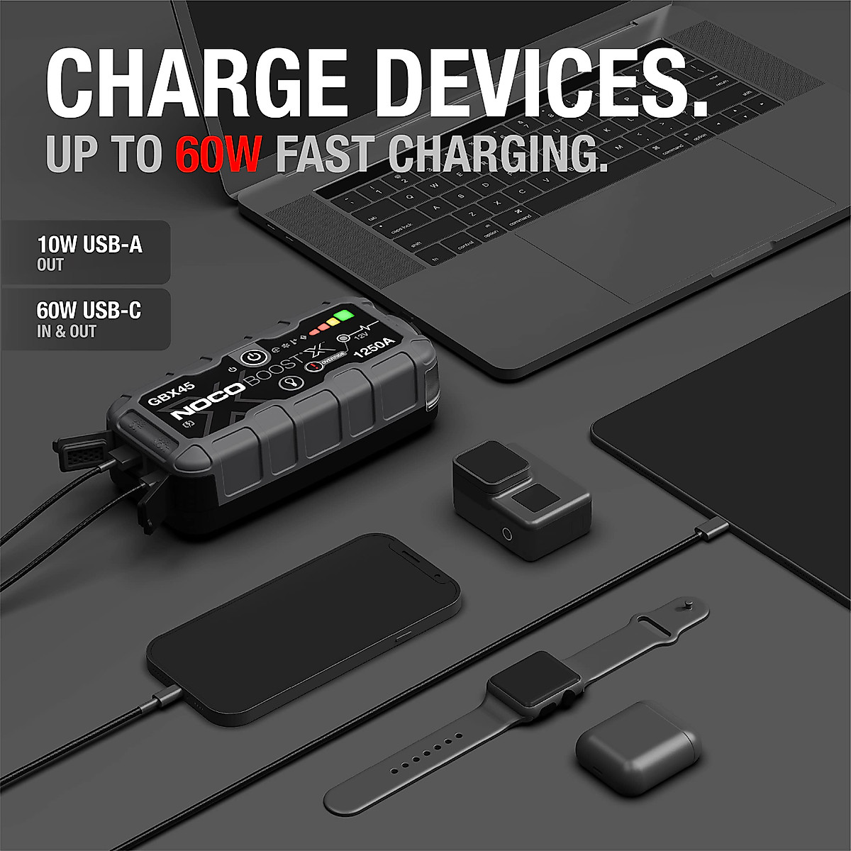 NOCO Boost X GBX45 1250A 12V UltraSafe Portable Lithium Jump Starter, Car Battery Booster Pack, USB-C Powerbank Charger, and Jumper Cables for up to 6.5-Liter Gas and 4.0-Liter Diesel Engines