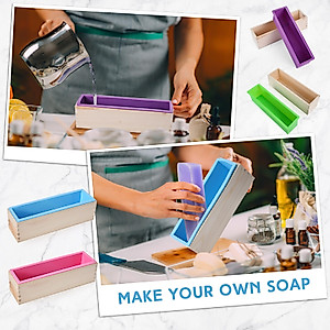 Ziliny 4 Pcs Flexible Rectangular Soap Mold Silicone Molds with Wood Box Soap Loaf Making Supplies DIY Tool for Making Craft(Purple, Green, Blue, Pink)