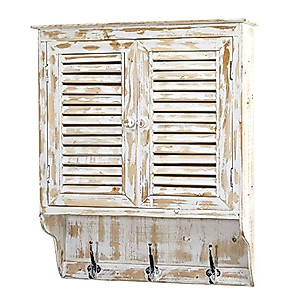 Nearly Natural 32 in. White Washed Hooks Wall Cabinet, 8x27x32