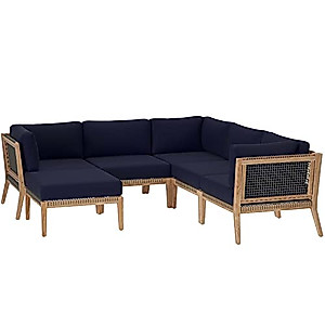 Modway Clearwater, 6-Piece Sectional Sofa, Gray Navy
