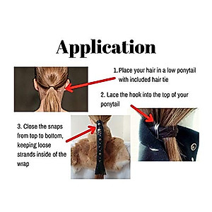 Black Leather Hair Wrap 6" inch to 22" inch - Handmade Ponytail sleeve & Protective Long Hair Saver | Colorful Bike Hair Tie Motorcycle Helmet Accessory with Fringe & Crystals | Made in USA