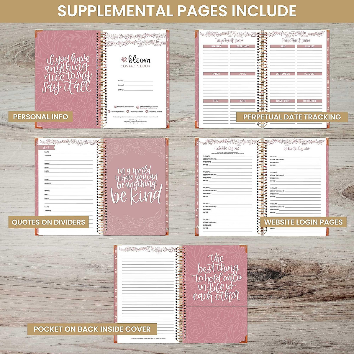 bloom daily planners Hardcover Contacts Address Password Book - Alphabetical Organizer with Tabs - 6” x 8.25" - Daydream Believer