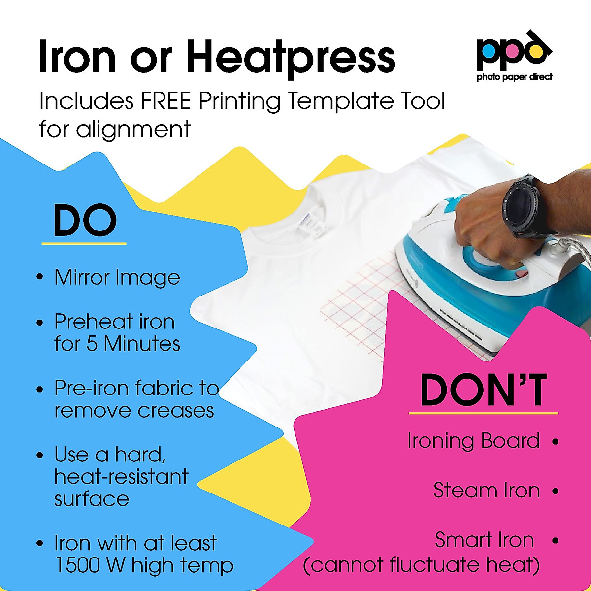 PPD Inkjet Premium Iron-On White and Light Colored T Shirt Transfers Paper LTR 8.5x11” Pack of 20 Sheets (PPD001-20)