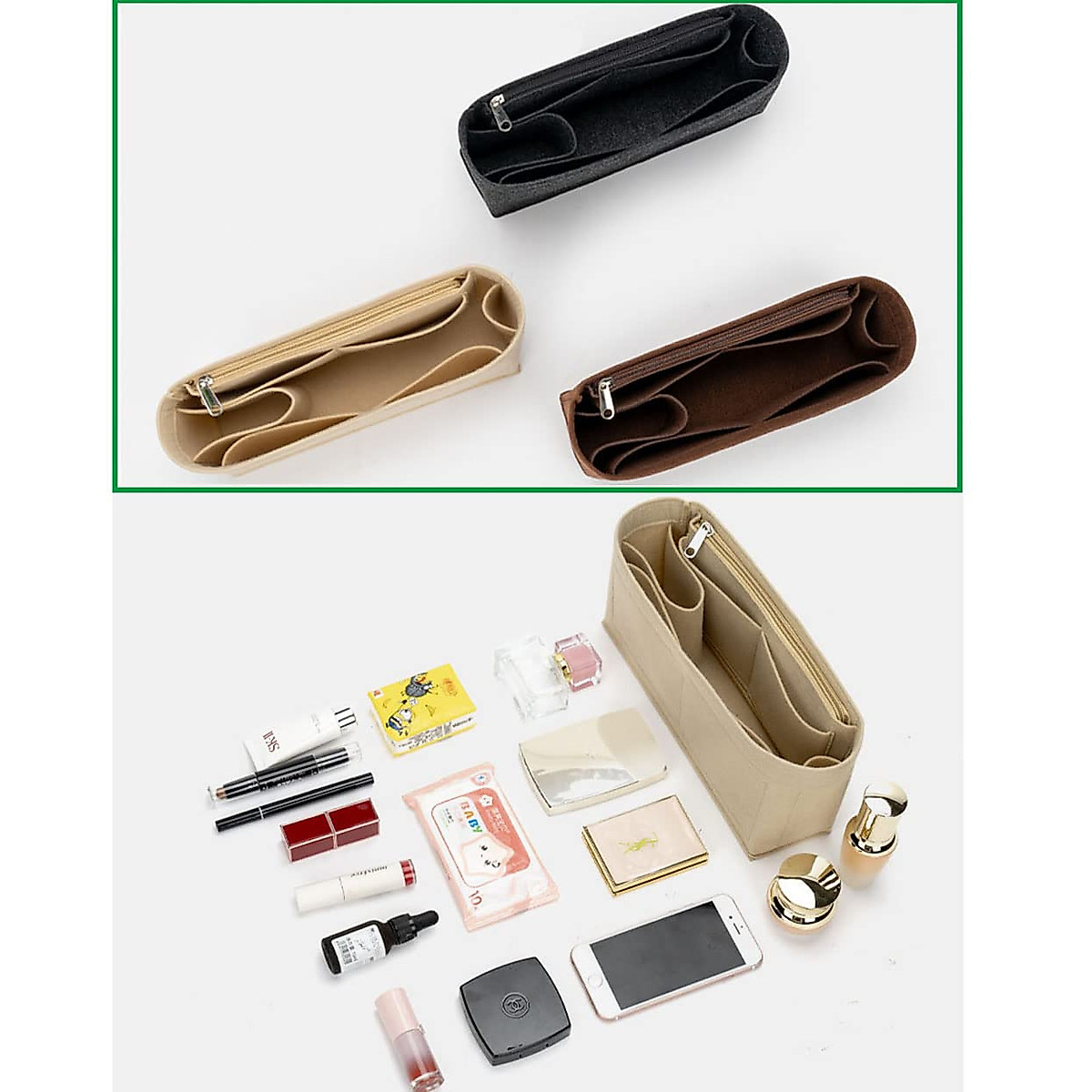 Lckaey for Handbags Herbag 31 organizer Purse Organizer insert 1011brown-26.5 * 7.5 * 13cm