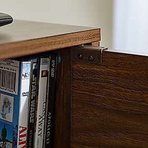 Walker Edison Saxon Mid Century Modern Glass Shelf TV Stand for TVs up to 65 Inches, 60 Inch, Walnut