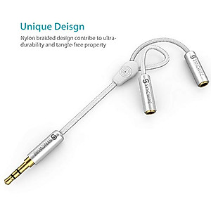 Syncwire Headphone Splitter, Nylon-Braided 3.5mm Extension Cable Audio Stereo Y Splitter (Hi-Fi Sound), 3.5mm Male to 2 Ports 3.5mm Female Headset Splitter for Apple, Samsung & More - Silver