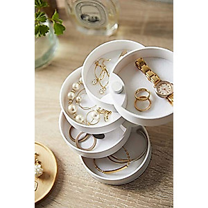 Yamazaki Box Home Stacked Accessory Trays with Wooden Lid | Plastic | Jewelry Organizer, One Size, White