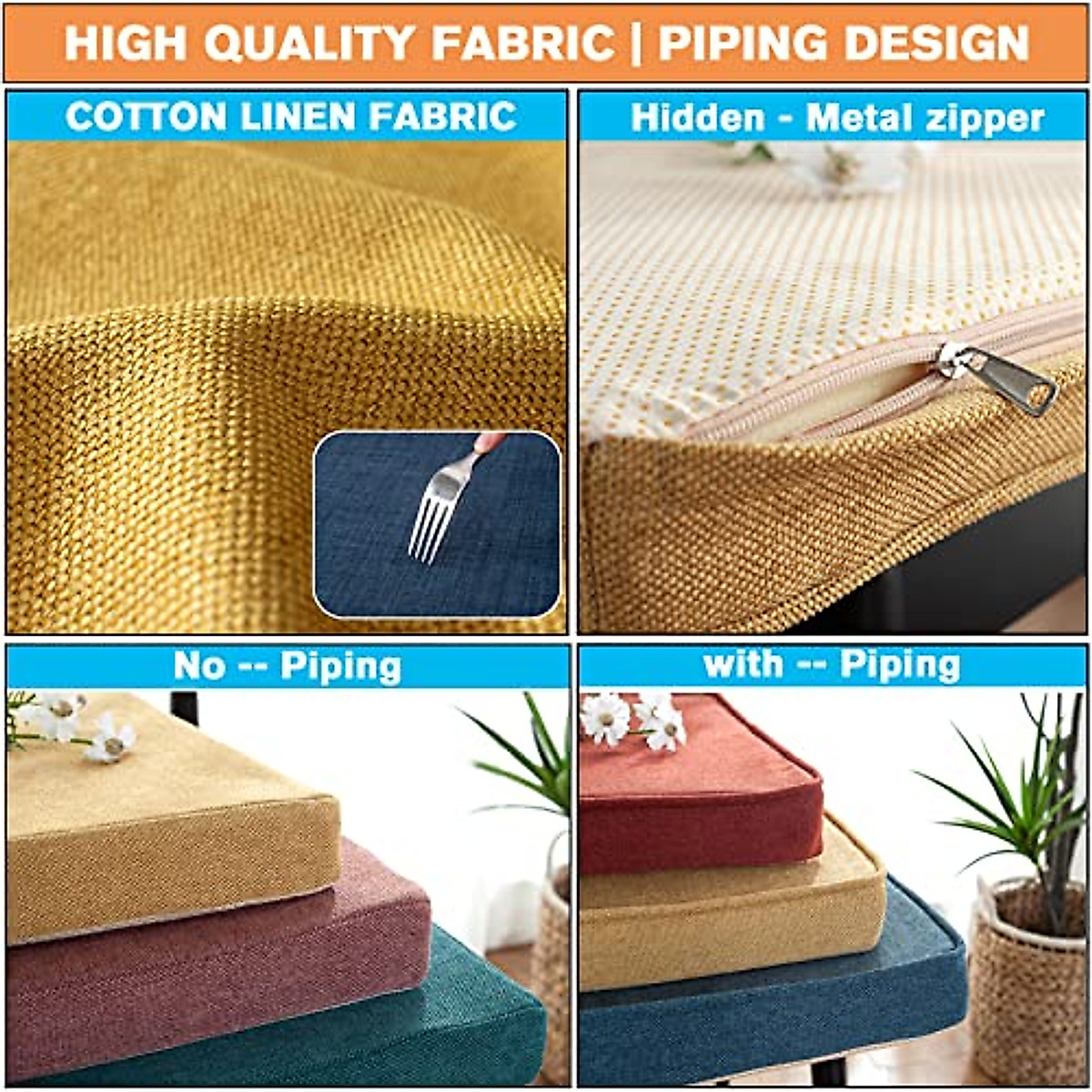 JBlWSGT Custom Bench Cushion, Chair Cushions, Indoor Outdoor Cushion, Personalized Cushion, Optional Waterproof, Optional Addition Piping and Non-Slip Bottom and Straps and Velcro