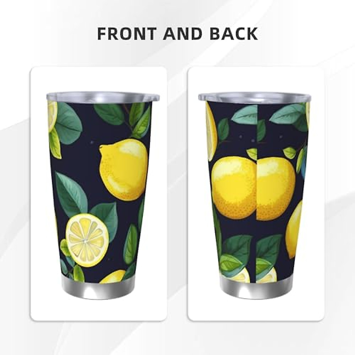 Lemon fruit Tumbler with Lid and Straw 20oz Stainless Steel Car Cup for Hot and Cold Drinks, Double Wall Insulated Travel Coffee Mug Reusable Drink Thermos Cup Birthday Gifts