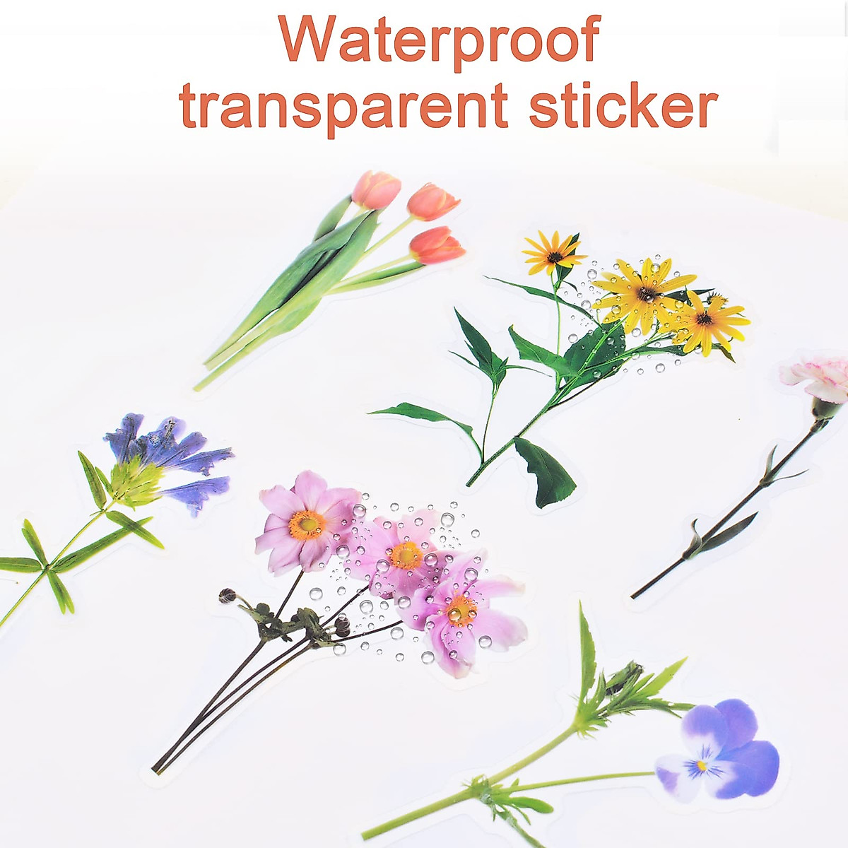 WANDIC Transparent Decorative Stickers, 240 Pieces Waterproof Floral Stickers Flower Sticker Set for DIY Diary Laptop Stationery Phone Case Envelop Calendar Card Making