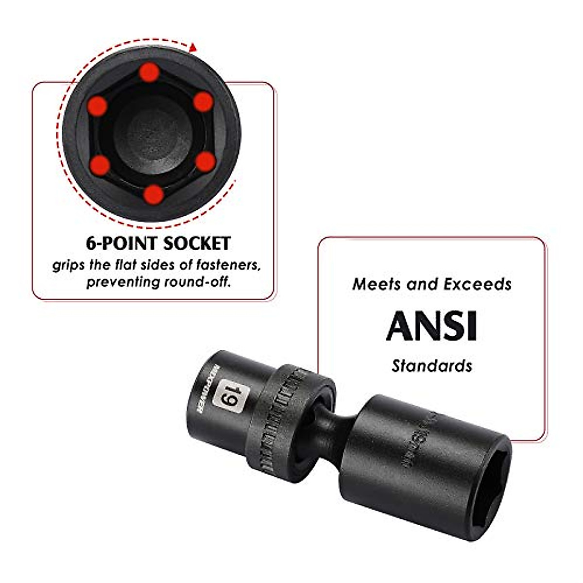 MIXPOWER 10-piece 3/8" Drive Deep Universal Impact Socket Set, 6 Point, Metric, 10-19 mm, Swivel Socket with Flexible Wobble, CR-MO Impact Grade…