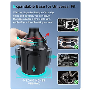 OQTIQ Wireless Car Charger 15W Cup Holder Phone Mount Adjustable Car Phone Holder Charger with QC 3.0 Adapter Compatible with iPhone 14/13/12 Pro Max, Samsung, Pixel, LG & More