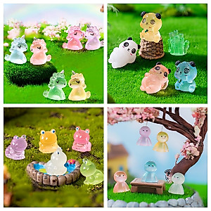 ElpizoFos 130pcs Various Luminous Mini Resin Animal Figurines Glow in The Dark Miniature Figures Ornament Fairy Garden Accessories Aquarium Landscape Bonsai Dollhouse Decor