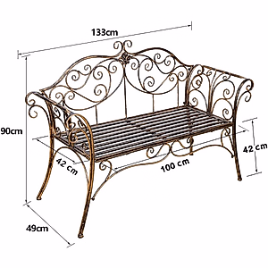 HLC Antique Bronze Metal Garden Bench Chair 2 Seater for Garden, Yard, Patio, Porch and Sunroom