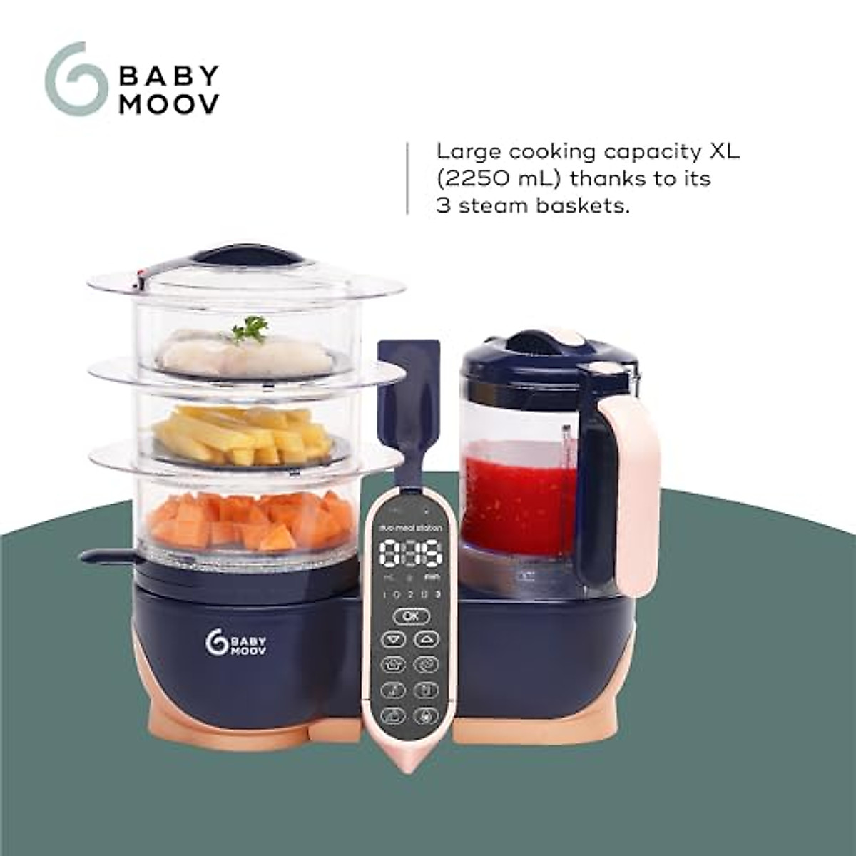 Babymoov Duo Meal Station XL, 6 in 1 Food Processor with Steamer, Multi-Speed Blender, Warmer, Defroster & Sterilizer (Nutritionist Approved), pink