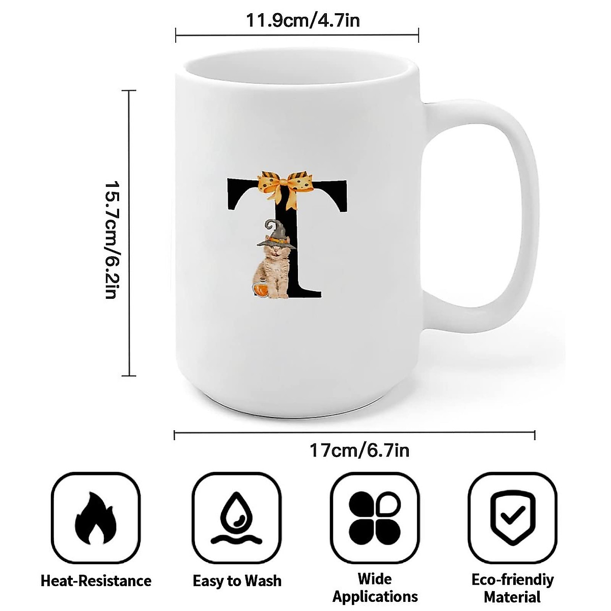 Halloween Initial Letter T Cat White Mugs Coffee Tea Cup Floral Alphabet Mug Mockup Ceramic Coffee Mug Mock Mugs from Daughter Wife And Son – Christmas Mug 15oz